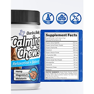 Charlie & Buddy Calming Chews for Dogs, Dog Anxiety Relief, Promote Relaxation, Dog Calming Chews with Melatonin for Dogs, Chamomile, Magnesium Citrate, 90 Soft Chews, Chicken Flavor