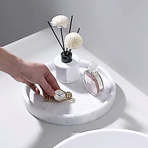 Moreast Natural Grey Marble Tray, Decorative Real Stone Round Tray, Genuine Marble Tray for Bathroom, Kitchen, Dresser, Vanity, Holding Jewelry, Perfume, Shampoo, 8"