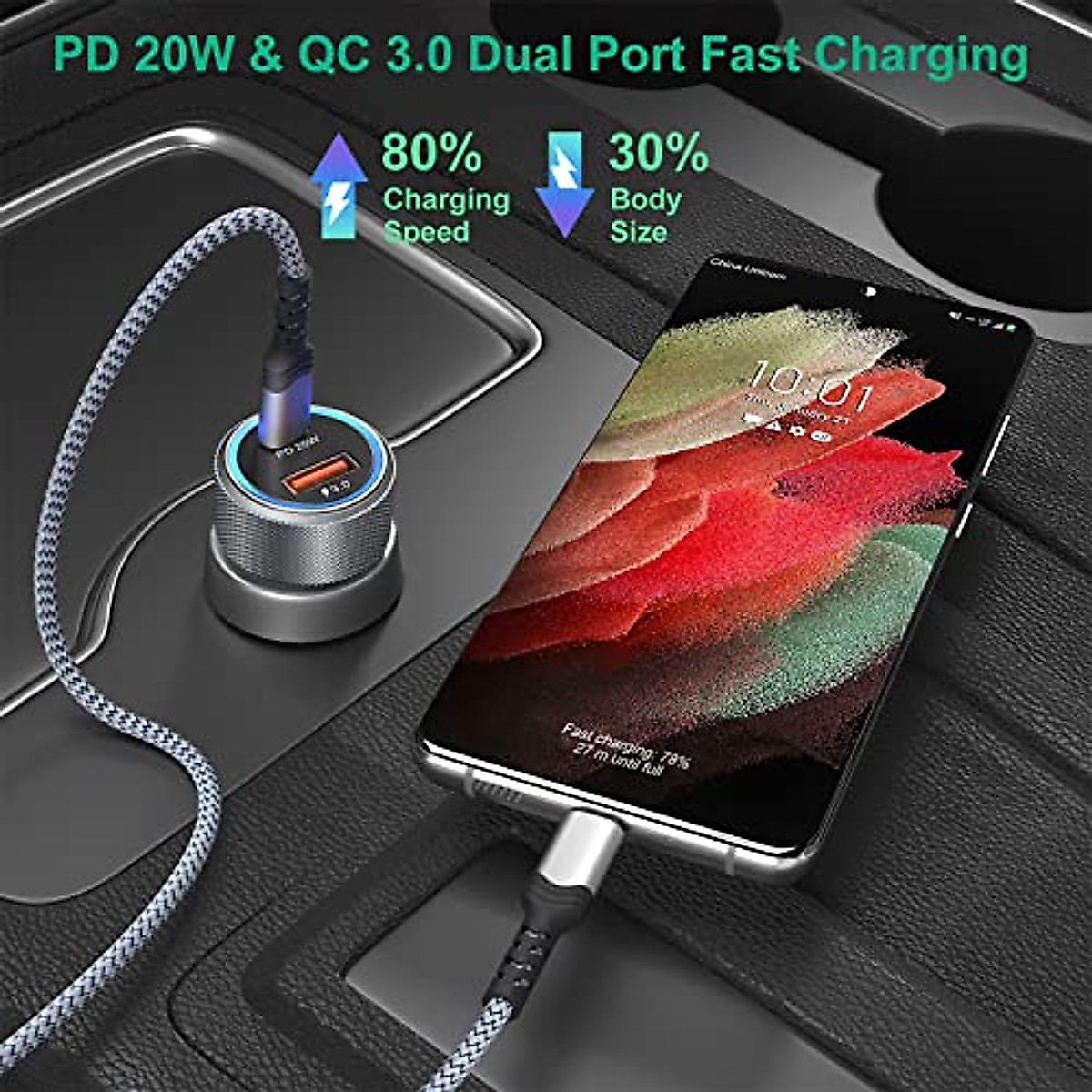 5 Pack USB C Car Charger, Bangfun 36W Dual USB Car Charger Adapter Fast Charge PD&QC 3.0 Cigarette Lighter USB Charger Compatible iPhone 14 13 12 11 Pro Max SE,iPad,Samung S21/S20, Pixel(Grey)