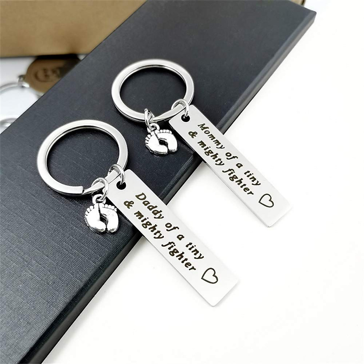 Joint Gou NICU Dad Mom Preemie Baby Gift - Mommy/Daddy of A Tiny Mighty Fighter Keychain New Born Gift Fathers Day