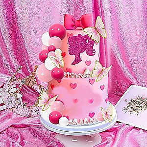 MEMOVAN Hot Pink Girl Cake Toppers 27pcs Pink Ball Butterfly Cake Decoration Girl Theme Cake Decoration for Boho Girl Hot Pink Princess Theme Wedding Baby Shower Birthday Party Supplies