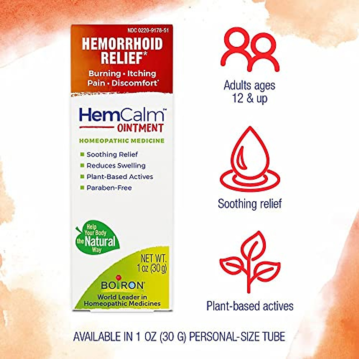 Boiron HemCalm Ointment for Hemorrhoid Relief of Pain, Itching, Swelling or Discomfort - 1 oz