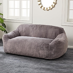 Homguava Sofa Couch, Futon Couch Bed with Armrest, 2-Seater Loveseat Sofa Soft Faux Fur Sleeper Sofa, Small Couchs for Living Room,Bedroom,Apartment (GREY)