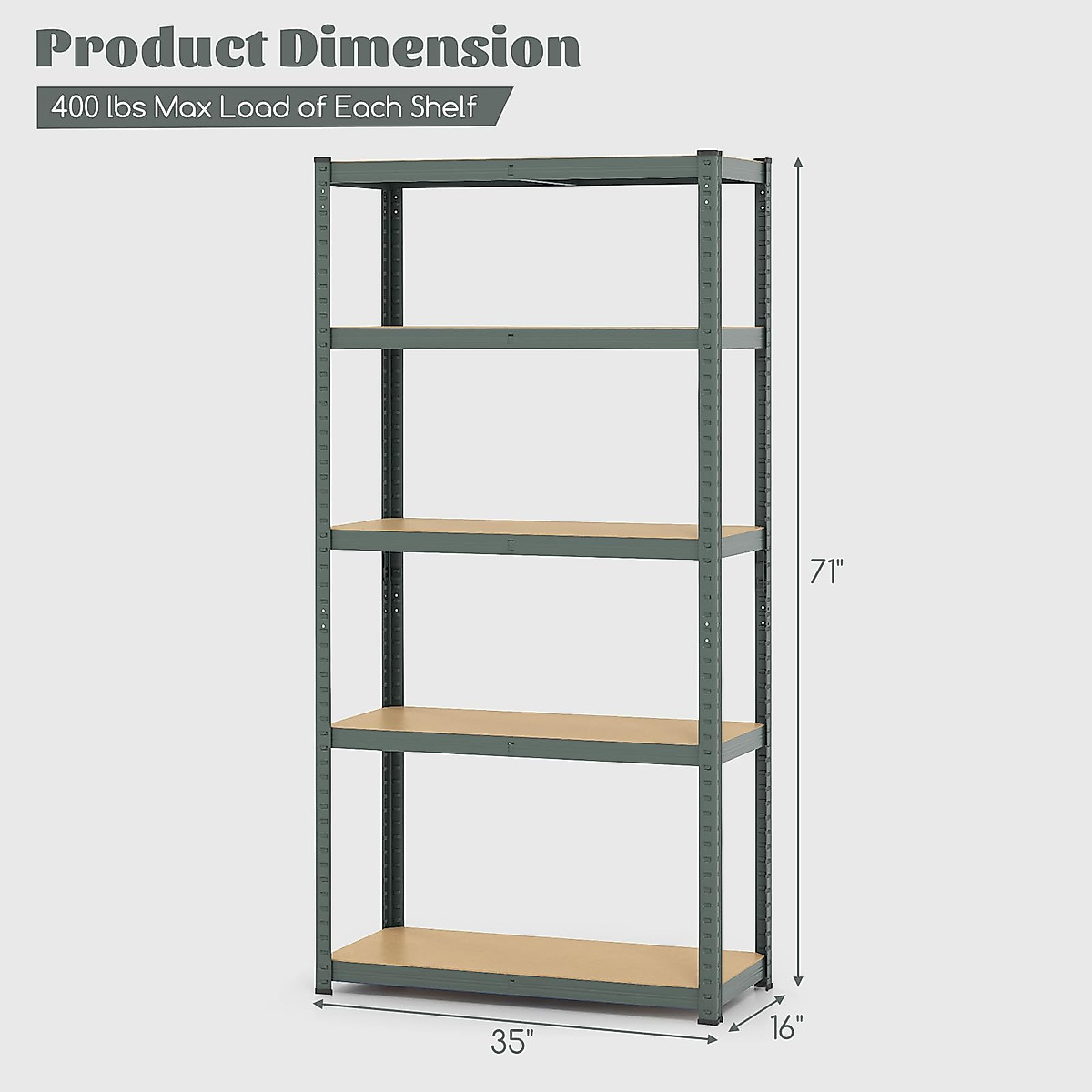 Giantex 5-Tier Storage Utility Shelves, Metal Garage Shelving Unit w/Adjustable Height, Anti-tipping Devices, 2000 LBS Total Load Capacity, Heavy Duty Display Rack for Shop, Kitchen (1, Gray)