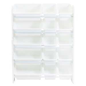 UNiPLAY 5 Tier Toy Storage Organizer with 15 Removable Bins, Re-Configurable Base, Multi-Functional for Books, Building Blocks, School Materials, Toys, or Garage Storage with Baseplate Board Frame