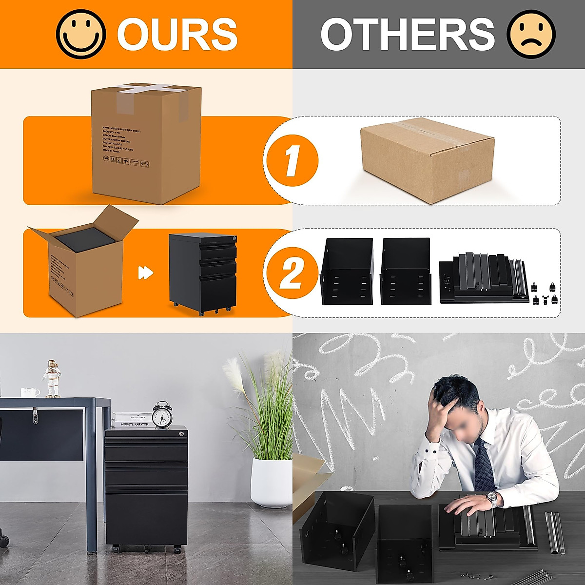 Reemoon Metal Rolling File Cabinet with 3 Drawers, Under Desk Mobile Filing Storage Cabinet with Lock for Home Office Scool,Required Assembly,Black