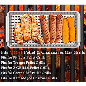 KEESHA 3 Pack Grill Baskets Set - Includes 3 Grill baskets a Serving Plate & Clamp Handle - Perforated Grill Pans Fit for Pit Boss for Weber for Camp Chef for Traeger Pellet & Charcoal Grills & Smokers