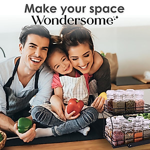 Wondersome Pull-Out Spice Rack Organizer for Cabinet Shelf - Matt Black - 2-Tier Kitchen Jars Organization and Storage Tray - EZ-Slide Rolling Drawer Wheels - Assembles in Moments - US-Based Brand