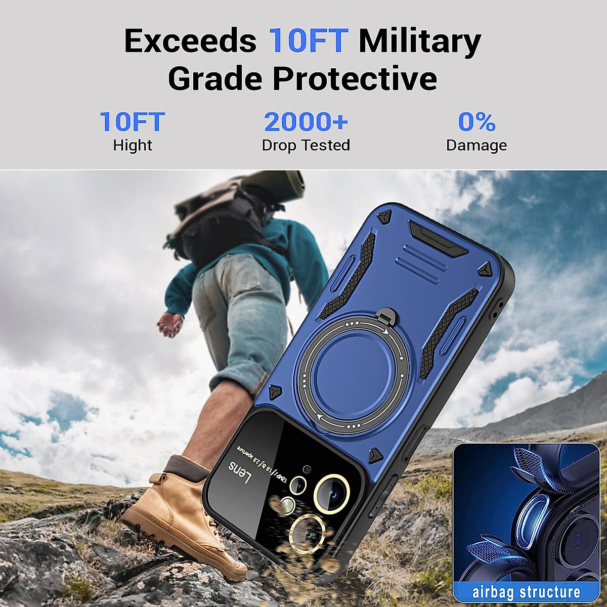 Ephoou Case for Xiaomi Redmi Note 12 4G with Ring Kickstand, Lens All-Inclusive Protection New Large Window Shockproof Anti-Scratch Armor Cover Case for Xiaomi Redmi Note 12 4G YD-Black