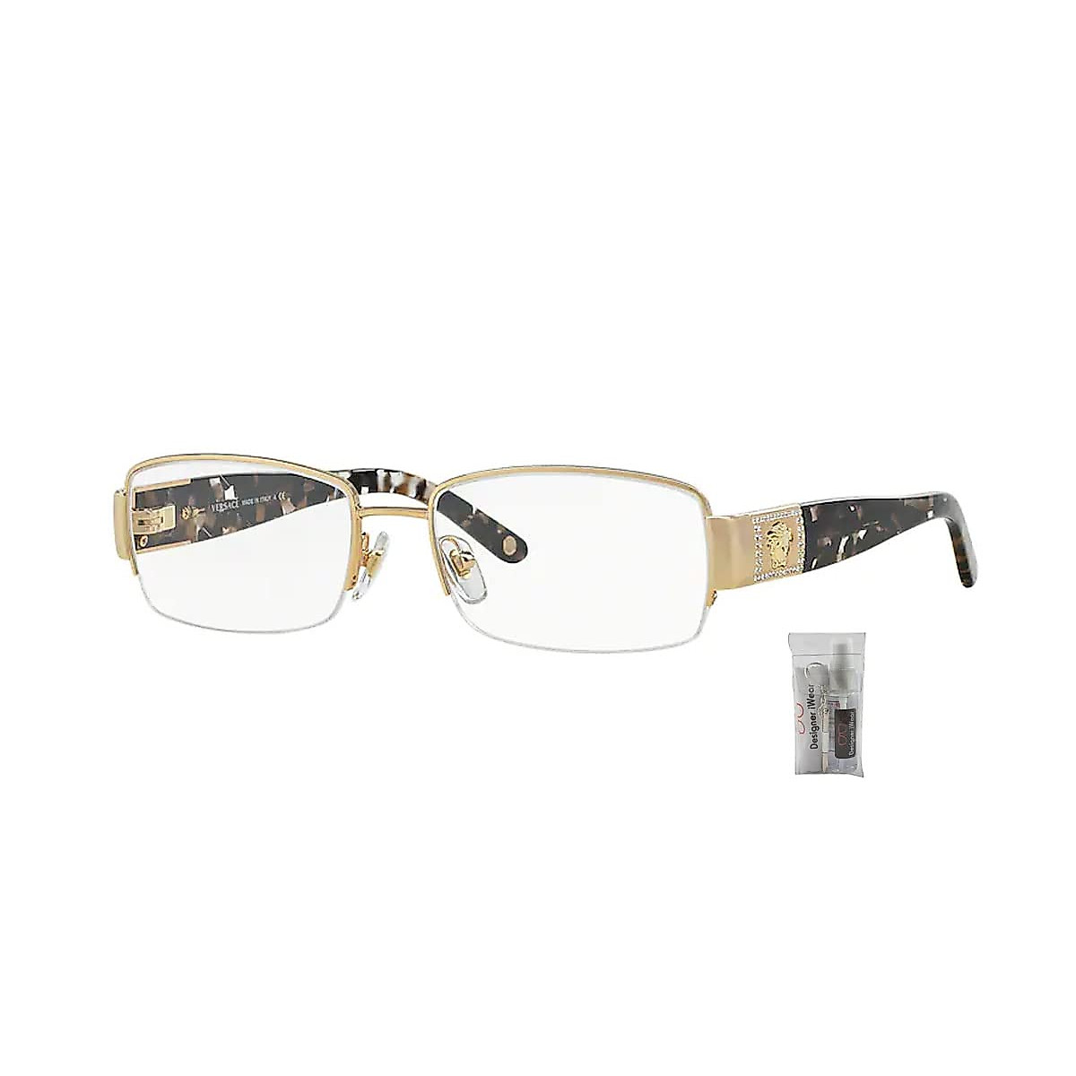 Versace VE1175B 1002 53MM Gold/Gold Rectangular Eyeglasses for Women + BUNDLE With Designer iWear Eyewear Kit