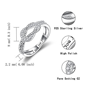 Mother Daughter Knot Ring for Women - Sterling Silver Square Knot Ring Engraved "I Love You Forever" Mothers'Day Birthday Christmas Jewelry Gift for Mother Daughter