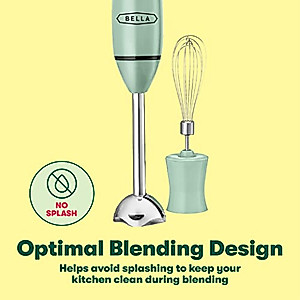 BELLA Immersion Hand Blender, Portable Mixer with Whisk Attachment - Electric Handheld Juicer, Shakes, Baby Food and Smoothie Maker, Stainless Steel, Sage