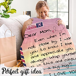 Warmstorey Gift for Mom Blanket from Daughter - Son - Children for Christmas, Dear Mom to My Mom Letter Blanket, Happy Birthday Mom Gifts from Daughters Sons, Mom Blanket for Mother Mommy Mama
