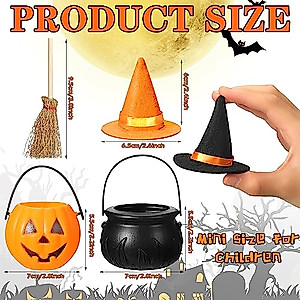12 Pcs Halloween Mini Witch Hats Candy Cauldron Mini Broom Witch Craft Miniatures Wizard Accessory for Halloween Decorations (Cool Style)