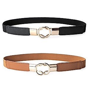 JASGOOD 2 Pack Women Retro Elastic Stretchy Metal Buckle Skinny Waist Belt 1 inch Wide