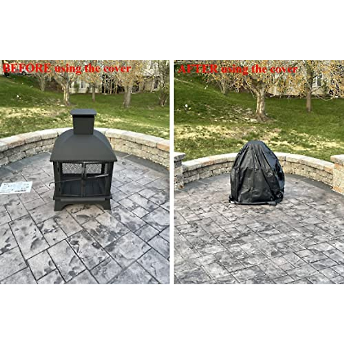 UCARE Outdoor Steel Patio Fireplace Cover Waterproof 420D Oxford Square Hexagon Pagoda Fire Pit Fireplace Dust Covers with Drawstring