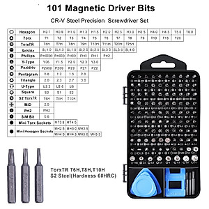 HPFIX Precision Screwdriver Sets 124-Piece Computer Tool Kit with 101 Bits Magnetic, Electronics Repair Tool Kit for iPhone, MacBook, Laptop, PC, Tablet, PS4, Xbox, Nintendo, Game Console