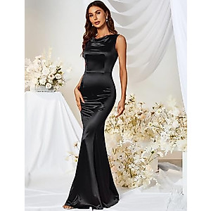 MUXXN Women's Sleeveless Floor Length Sheath Formal Vintage Cocktail Evening Long Maxi Dress Black L