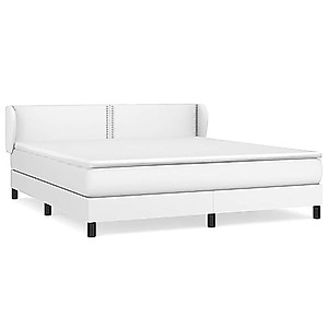 vidaXL Bed Frame, Double Platform Bed with Mattress, Bed Frame Mattress Foundation with Headboard for Bedroom, White California King Faux Leather