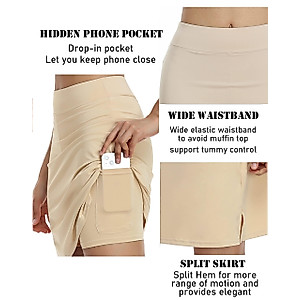 COOrun Skorts Skirts for Women with Pockets 20" Knee LengthLong Golf Tennis Skirts Modest Skirts,Light Khaki Large