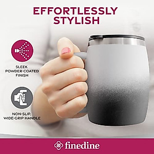 FineDine Insulated Stainless-Steel Coffee Mug with Lid and Handle (2 Pk) 14 oz - BPA-Free Spillproof Lid, Double-Wall Camping Travel Coffee Mugs, White/Black