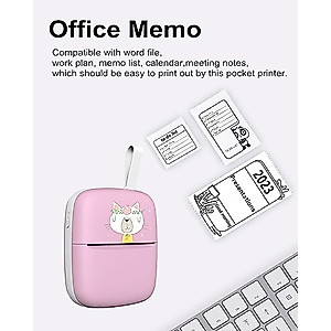Mini Printer Portable, Pocket Thermal Printer with 5 Rolls Paper Compatible with iOS Android, Bluetooth Wireless Smart Printer for Learning Assistance, Study Notes, Work, Fun, Label List Note