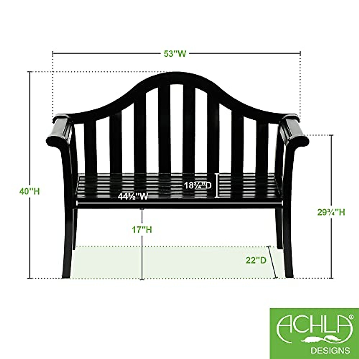 Achla Designs 125-0008 Camelback Garden, 4 ft Black Bench, 48-in L