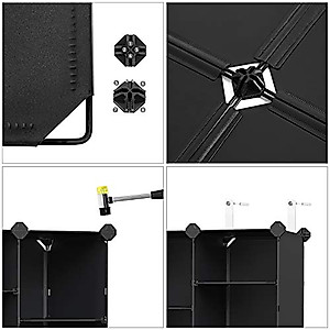 SONGMICS Shoe Rack, Interlocking Storage Organizer Unit, 20-Slot Rectangular Cube Storage with Hooks, Adjustable Shelves, Modular Cabinet, for Closet Entryway Hallway, Black ULPC504B01