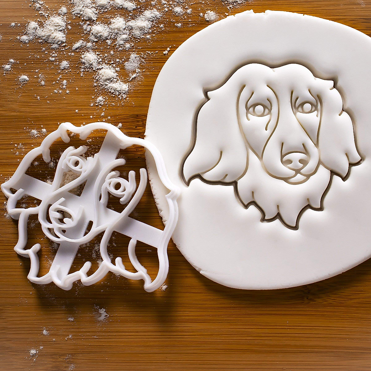 Set of 2 Long Haired Dachshund cookie cutters (Designs: Body & Face), 2 pieces - Bakerlogy