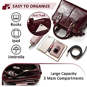 VASCHY Satchel Bag for Women, Faux Patent Leather Top Handle Handbag Work Tote Purse with Triple Compartments Burgundy