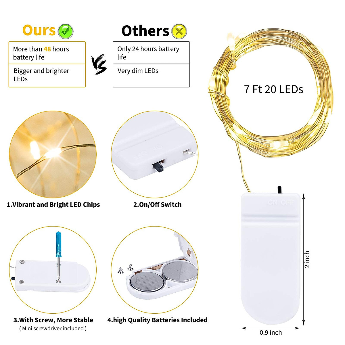 Minetom 12 Pack Fairy Lights Battery Operated -7ft 20 LED Silver Wire String Lights Waterproof Mini Firefly Lights for Bedroom, Wedding, Mason Jars, DIY, Crafts, Christmas Garlands, Party Decor