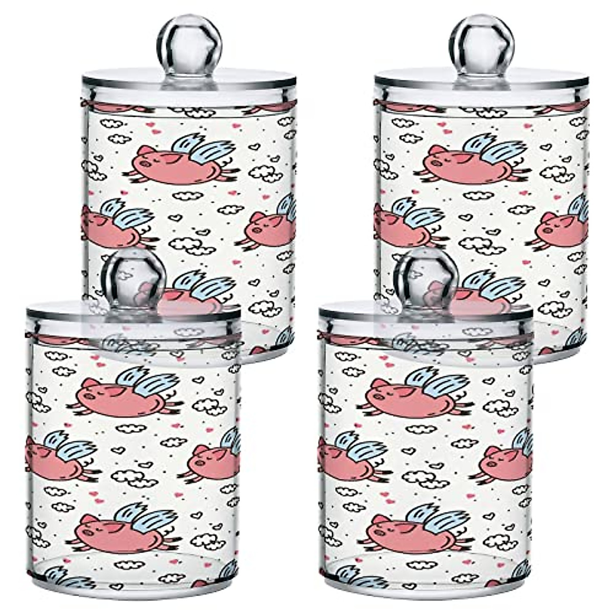 xigua 2 Pack Qtip Holder Dispenser Pink Fly Pig 10 Oz Bathroom Organizer with Lids Storage Canister for Cotton Ball,Cotton Swab,Cotton Round Pads,Floss#158