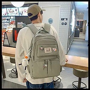 RRRWEI Kawaii Backpack With Kawaii Pin And Accessories Cute Backpack School Backpack For Teens Girls Aesthetic Backpack (green)