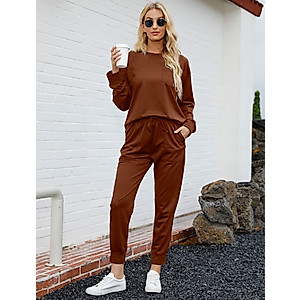 Bofell Womens Fall Fashion 2024 Lounge 2 Piece Outfits Soft Trendy Travel Clothing Joggers Sets Coffee XL