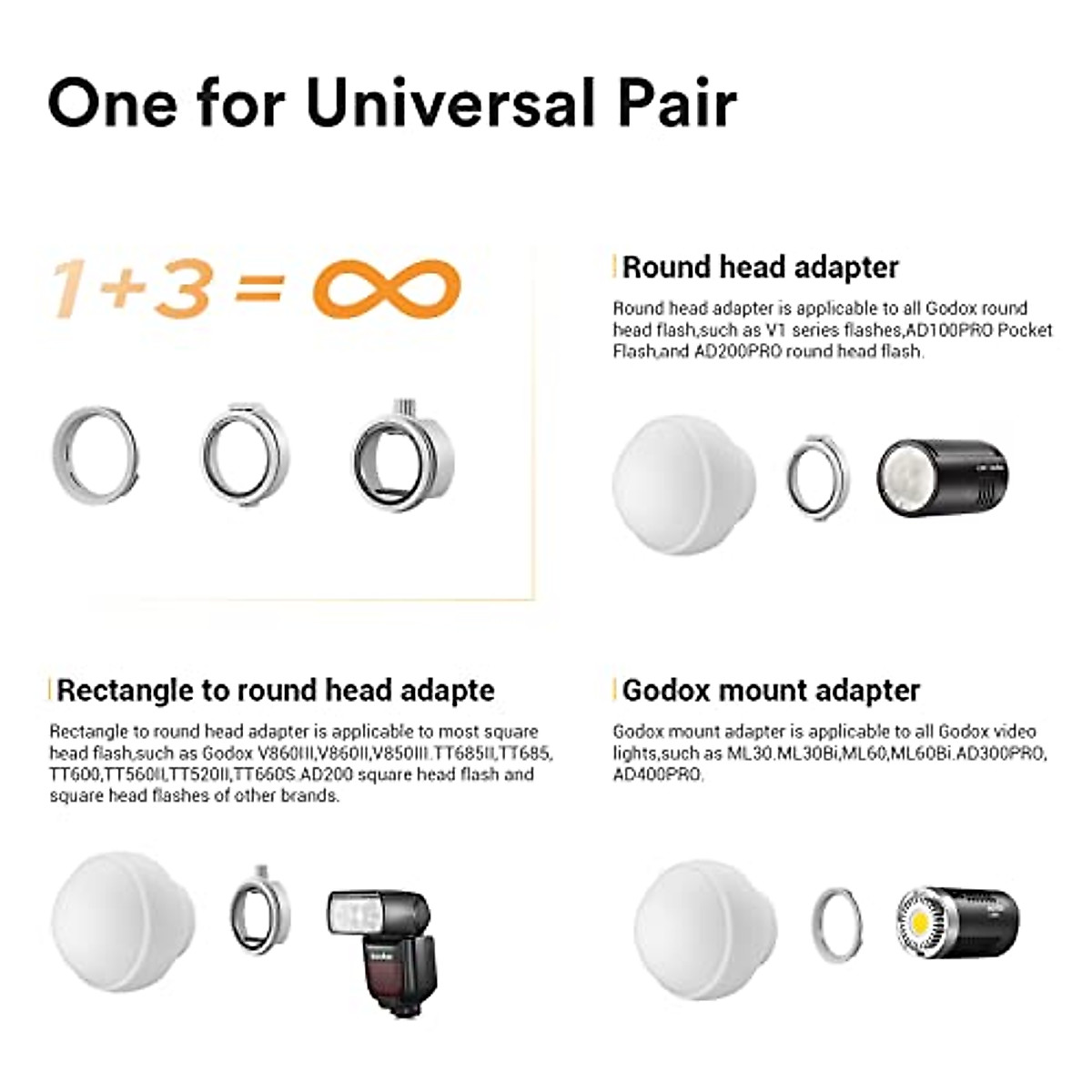 Godox ML-CD15 Diffusion Dome for Godox V1 AD100PRO AD200PRO V860III V860II V850II TT685II TT685 TT600 TT560II TT520II TT660S AD200 ML30 ML30Bi ML60 ML60Bi AD300PRO AD400PRO