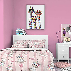Giraffe Family Canvas Wall Art Animal Poster Prints Picture With Frame for Living Room Bedroom Nursery Office Kids Room Decor Gifts for Boy Girl and Babies(Lovely Giraffe, 16inchx12inch)
