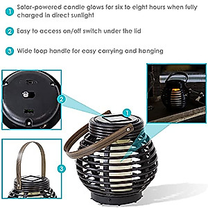 Sunnydaze Lerena Black Outdoor LED Hanging Solar-Powered Lantern with Candle - Plastic - 6-Inches Tall - Light Up Your Yard, Deck, Patio, Porch, or Garden