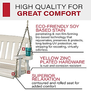 Amish Casual Heavy Duty 800 Lb Mission Treated Porch Swing with Hanging Chains and Cupholders (4 Foot, Semi-Solid White Stain)
