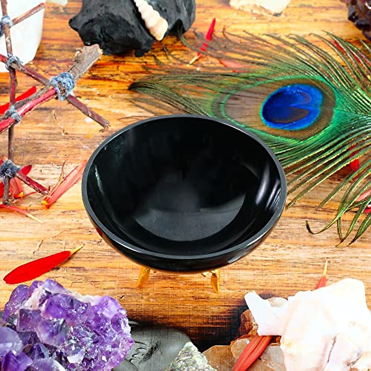 FASHIONZAADI Black Decorative Bowl - Wiccan Altar Supplies - Bowl Decor - Living Room Accessories - Reiki Gifts - Black Tourmaline Crystal - Good Luck - Home Decor Tray Dish