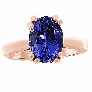 AFFY Oval Cut Simulated Blue Tanzanite Solitaire Engagement Wedding Ring in 14k Rose Gold (3.3 cttw) with Ring Size:-10