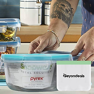 beyondeals 4-Cup Total Solution Glass Food Storage Container, 1.3 Pounds, Bundled Reusable Food Storage Bag Durable BPA-Free, Airtight Lid Round Container, Stackable [Pack of 2]