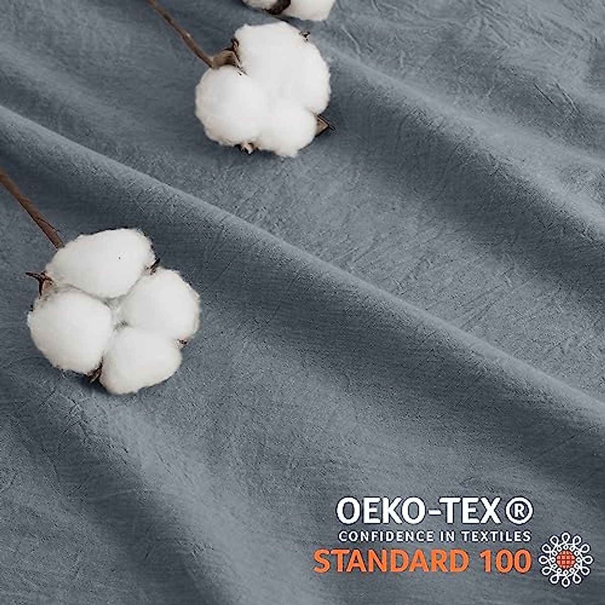 Bedsure 100% Washed Cotton Duvet Cover Queen - Grey Blue Minimalist Cotton Duvet Cover Set Linen Like - 3 Pieces Plain Simple Cotton Duvet Cover Set with 2 Pillow Shams (Grey Blue, Queen, 90"x90")