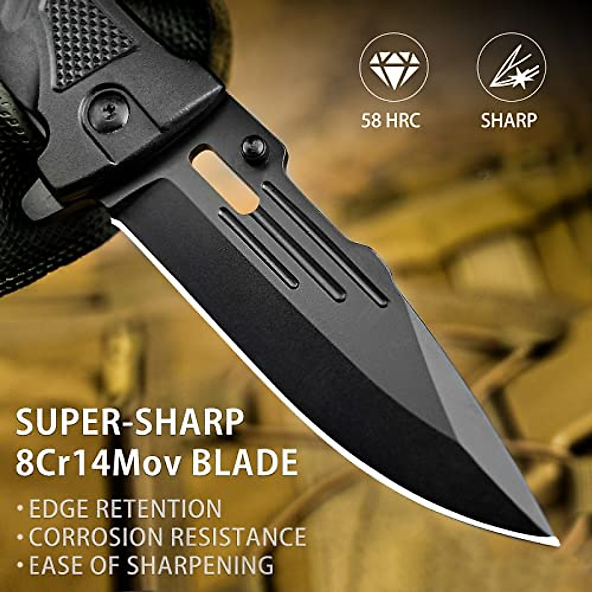 NedFoss Pocket Folding Knife DA75, 3 in 1 Camping Pocket Knife for Men, Survival Knife with Liner-Lock Belt Clip, Seat Belt Cutter, Glass Breaker, Hunting knife for Camping Hiking