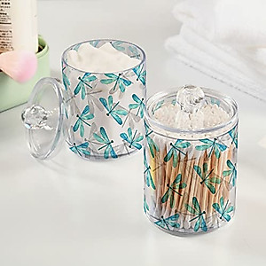 susiyo Blue Gray Dragonfly Pattern Plastic Jars with Lid Apothecary Jar for Cotton Balls Swabs Pads - 4 Pack