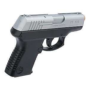 AirSoft Swiss Arms Millennium PT 111 Spring Powered Airsoft Pistol with Hop-Up and Slide Serrations, 180-200 FPS, Silver