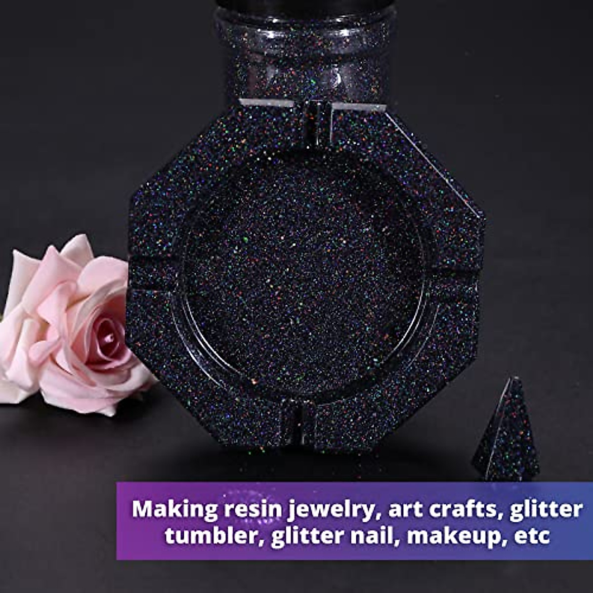 HTVRONT Holographic Fine Glitter - Black Gliter 200g/7oz Extra Fine Glitter for Crafts, Shaker Jar Ultra Fine Glitter for Resin, Portable Iridescent Glitter for Nails, Tumblers, Arts, Craft Glitter