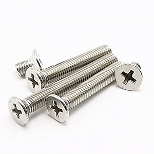 #6-32 x 1" Countersunk/Flat Head Machine Screws,Phillips Driver,Full Thread,Stainless Steel,Pack of 100