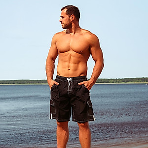 NORTY Men's Swimsuit Trunks - Swim Shorts for Beach, Boat, and Watersports - Drawstring Waist and Cargo Pockets - Navy, Large