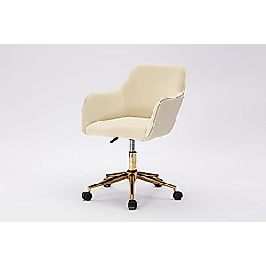 Modern Swivel Home Office Chair,Velvet Upholstered Computer Chair Desk Chair Comfortable Office Chair Adjustable 360° Swivel Office Desk Chair with Golden Base & Wheels for Home Office (Beige)