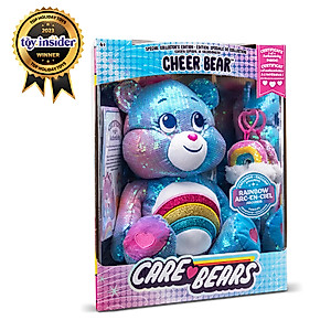 Care Bears Sequin Plush, Cheer Bear Plushie for Ages 4+ Perfect Stuffed Animal, Super Soft and Cuddly – Good for Girls and Boys, Employees, Collectors, Great Valentines Day Gift for kids